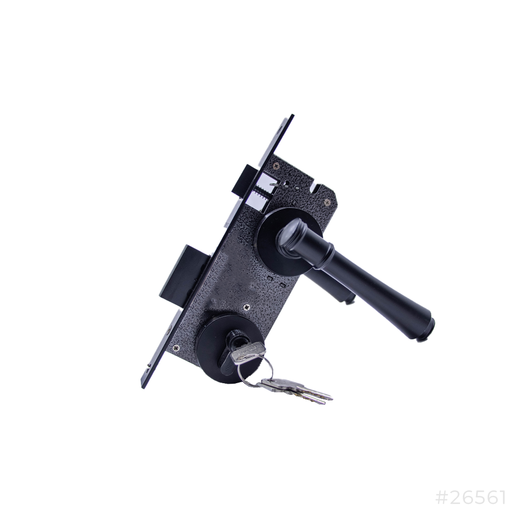 Door Handle with Lock Body 1919 Black Brass Gallery | Whetstone